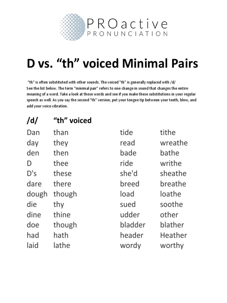 06 Part+Two Voiced+Th+vs+d+Minimal+Pairs | PDF