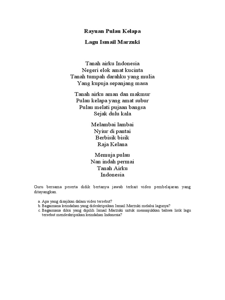 Lirik Lagu Rayuan Pulau Kelapa | PDF | Perjalanan