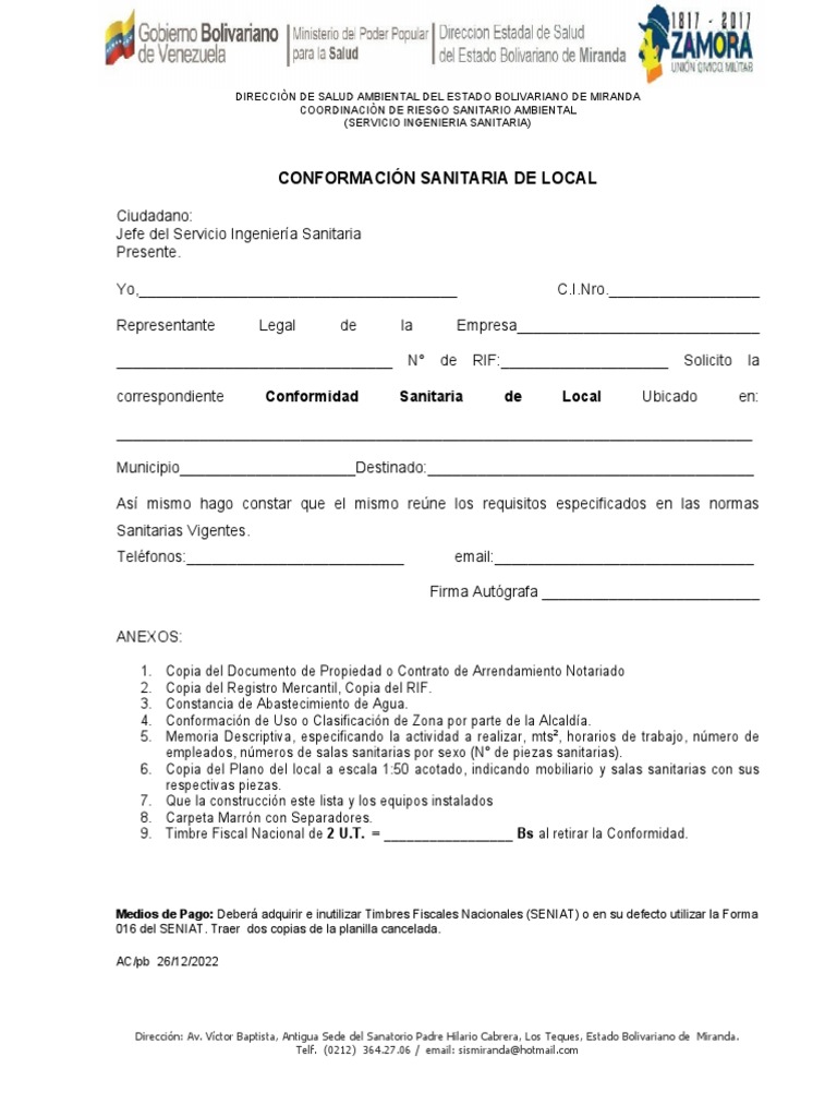 Conformación Sanitaria de Local - Planilla | PDF