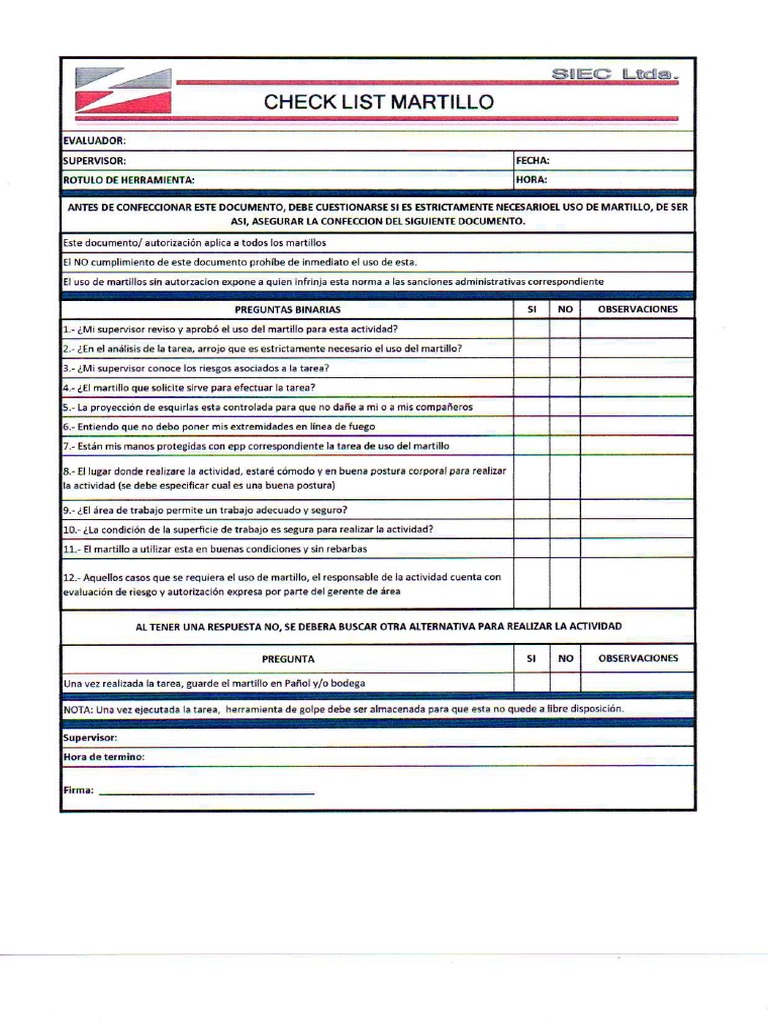 Check List Martillo | PDF