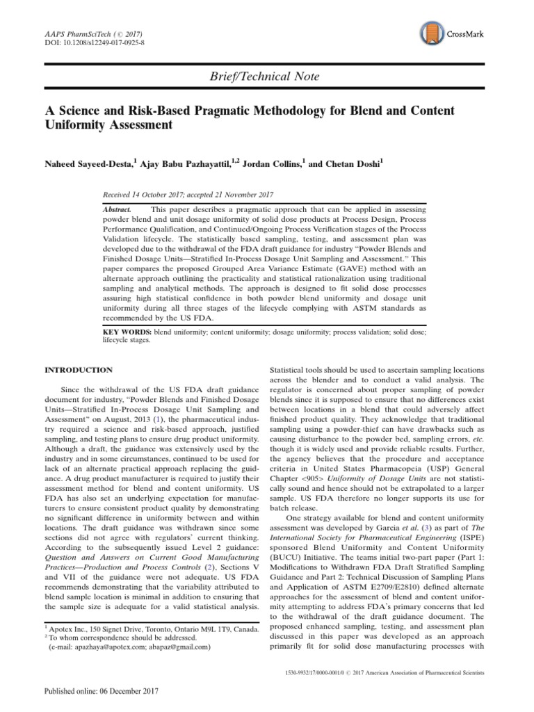 Pharma Blend Uniformity Method | PDF | Variance | Standard Deviation