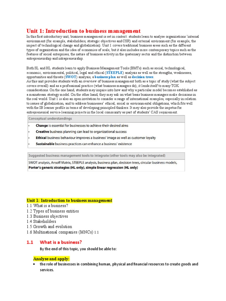 Unit 1.1 Introduction To Business Management | PDF | Business | Goods