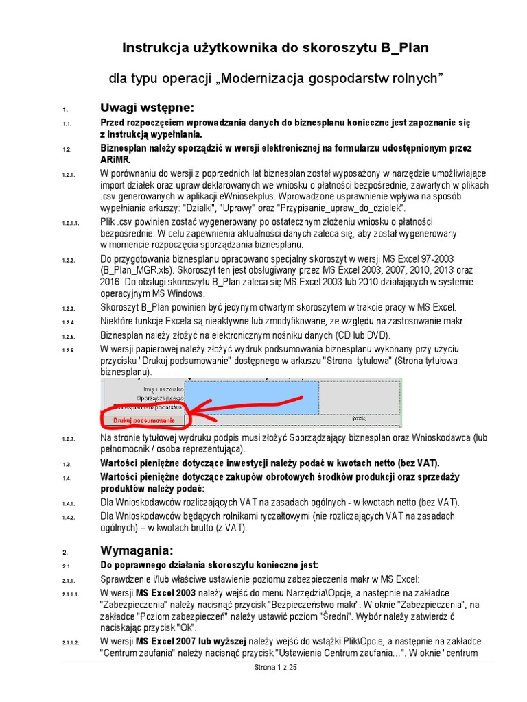 Instrukcja Uzytkownika Do Skoroszytu B - Plan - MGR | PDF