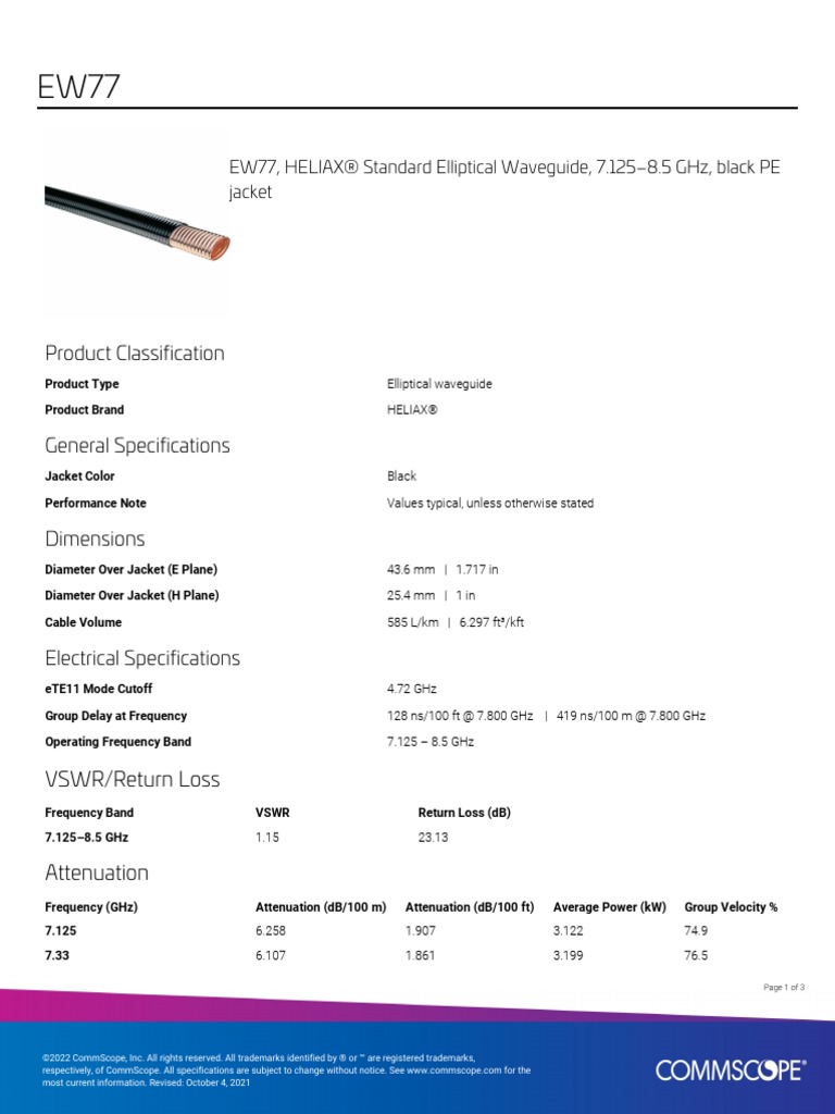 EW77 Product Specifications | PDF | Coaxial Cable | Electronics