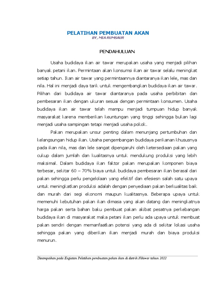 Pelatihan Pakan Ikan | PDF