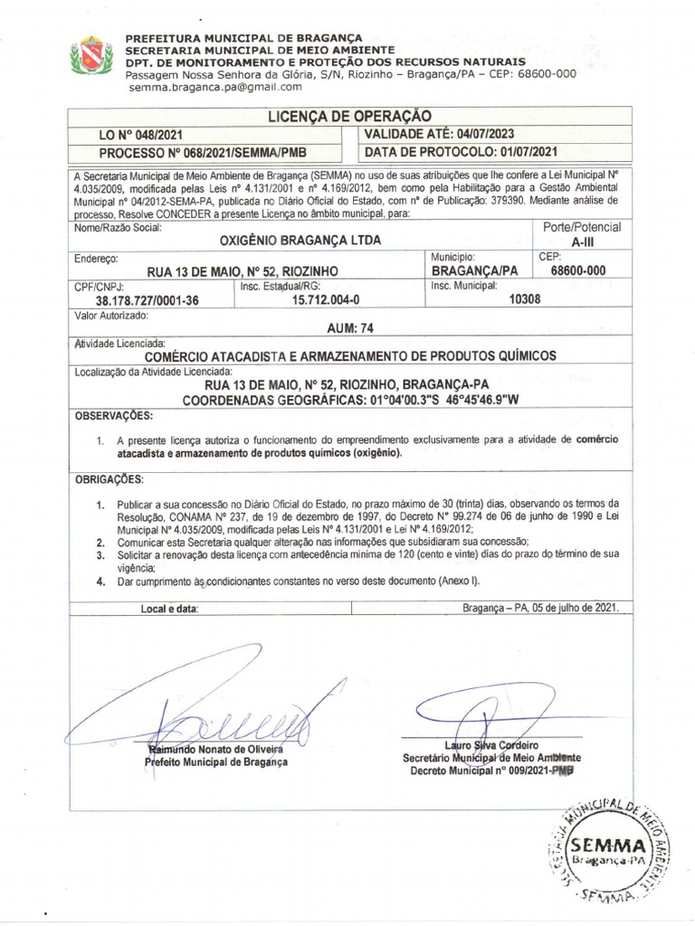 Licença de Operação Semma | PDF