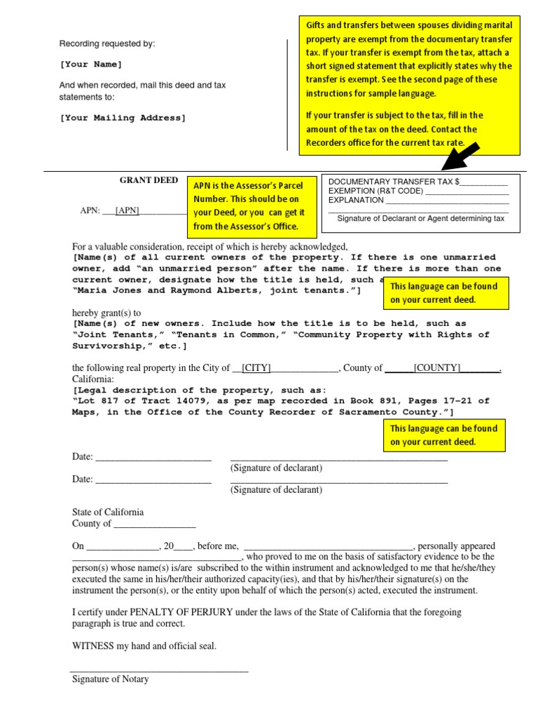 Grant Deed Instructions | PDF | Deed | Concurrent Estate