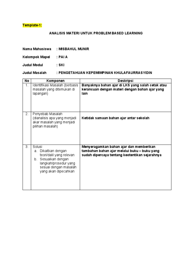 Template Analisis Materi PBL | PDF