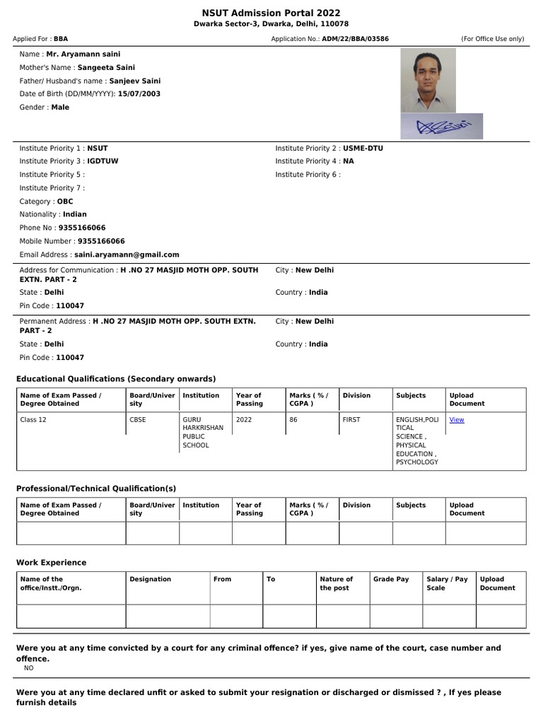 NSUT Admission Form | PDF | Justice | Crime & Violence