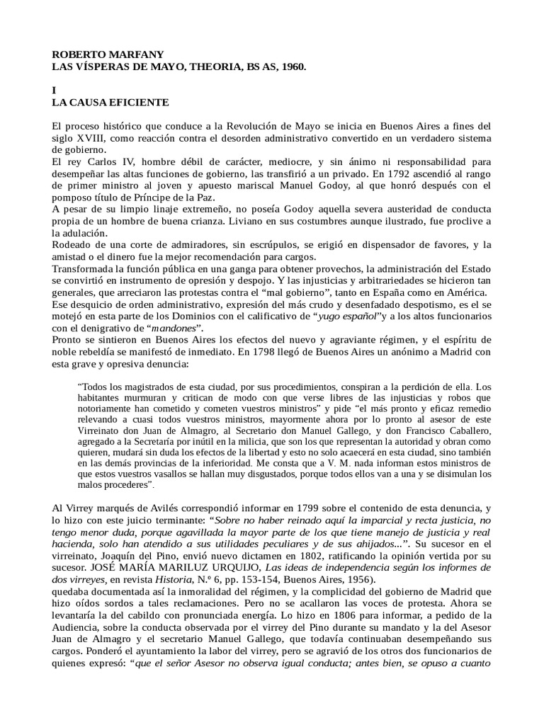 Marfany, Roberto. Vísperas de Mayo | PDF | España | Imperio español