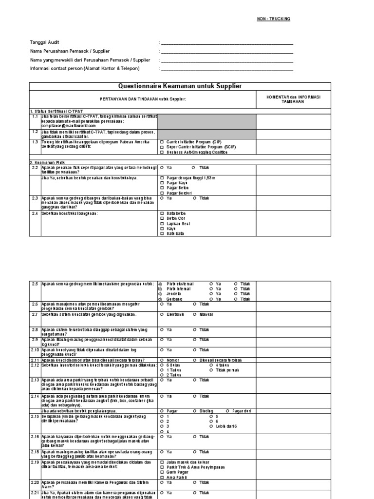 SMC External Audit - Non Trucking Blank Form | PDF