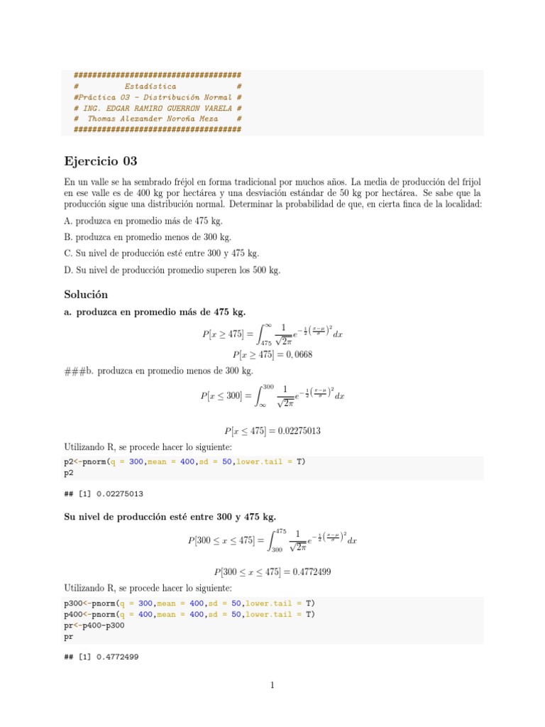 Ejercicio de Distribucion Normal | PDF | Teoría estadística | Distribución normal