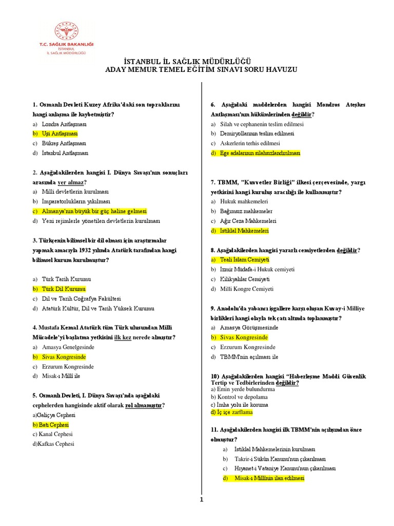 Aday Memur Temel Egitim Ornek Soru Havuzupdf | PDF