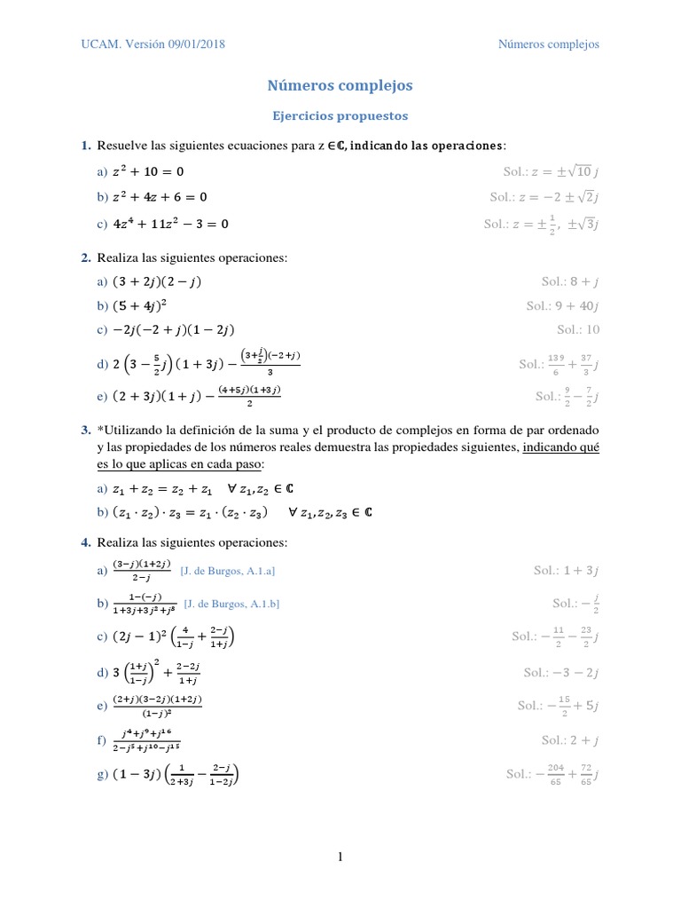 Ejercicios de Números Complejos | PDF | Número complejo | Factorización