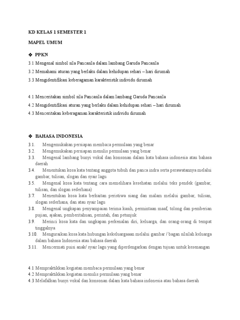 KD Kelas 1 SMT 1-2 | PDF