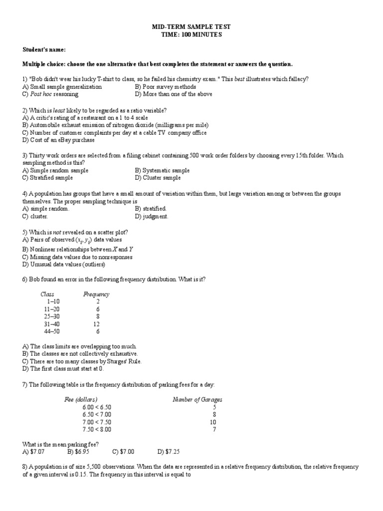 Review Mid-Term Exam | PDF | Mode (Statistics) | Histogram