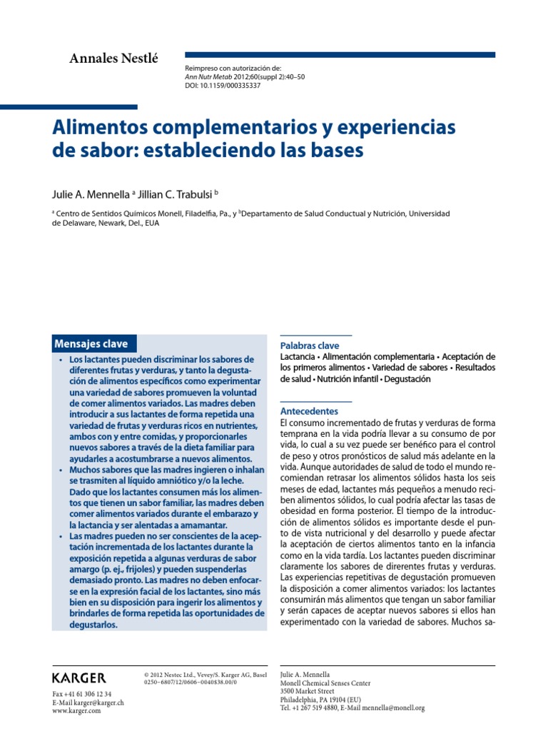 Alimentos Complementarios y Experiencias de Sabor | PDF | Amamantamiento | Dieta