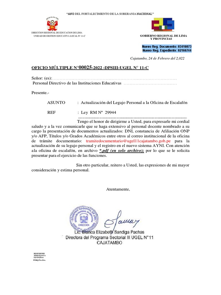 Oficio Multiple 0025 Presentacion de Legajo Personal PDF | PDF