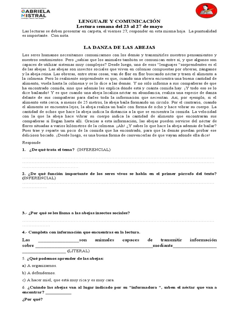 Lectura La Danza De Las Abejas Pdf Abejas Colmena