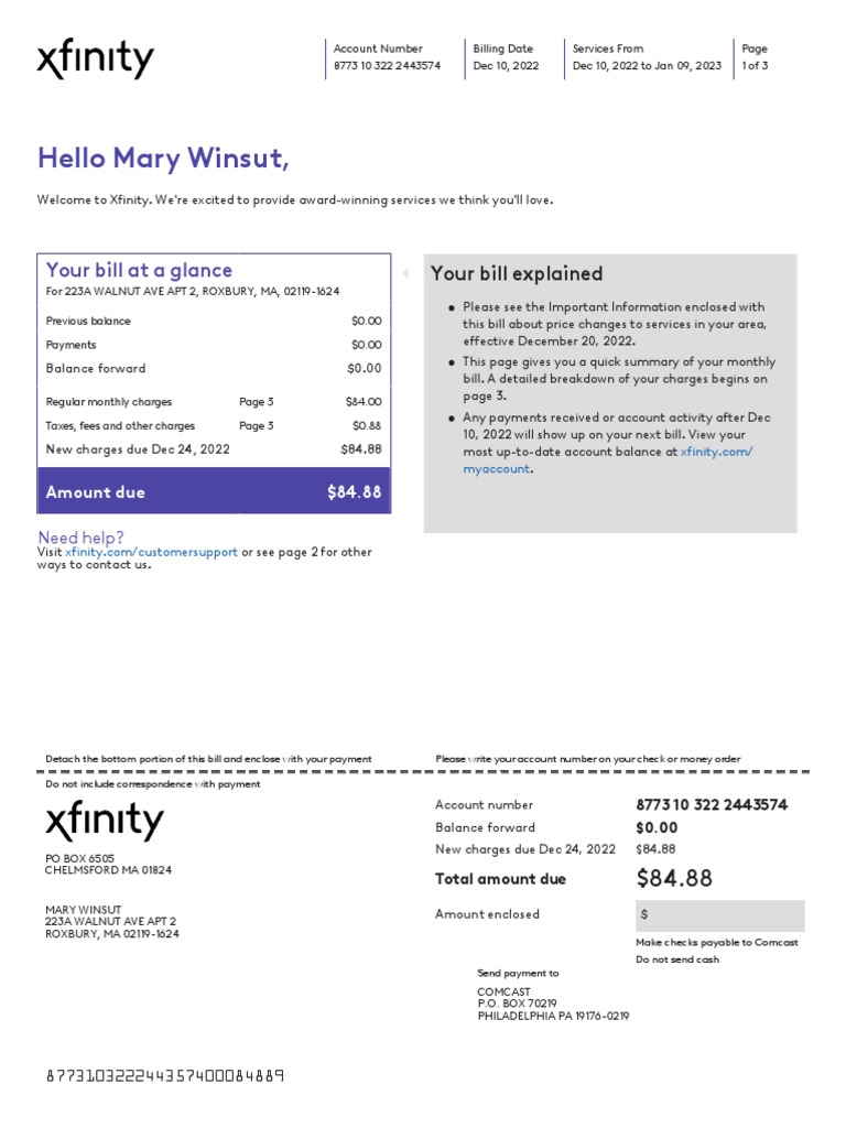 Xfinity Bill Summary for Dec 2022 Services and Upcoming Price Changes ...