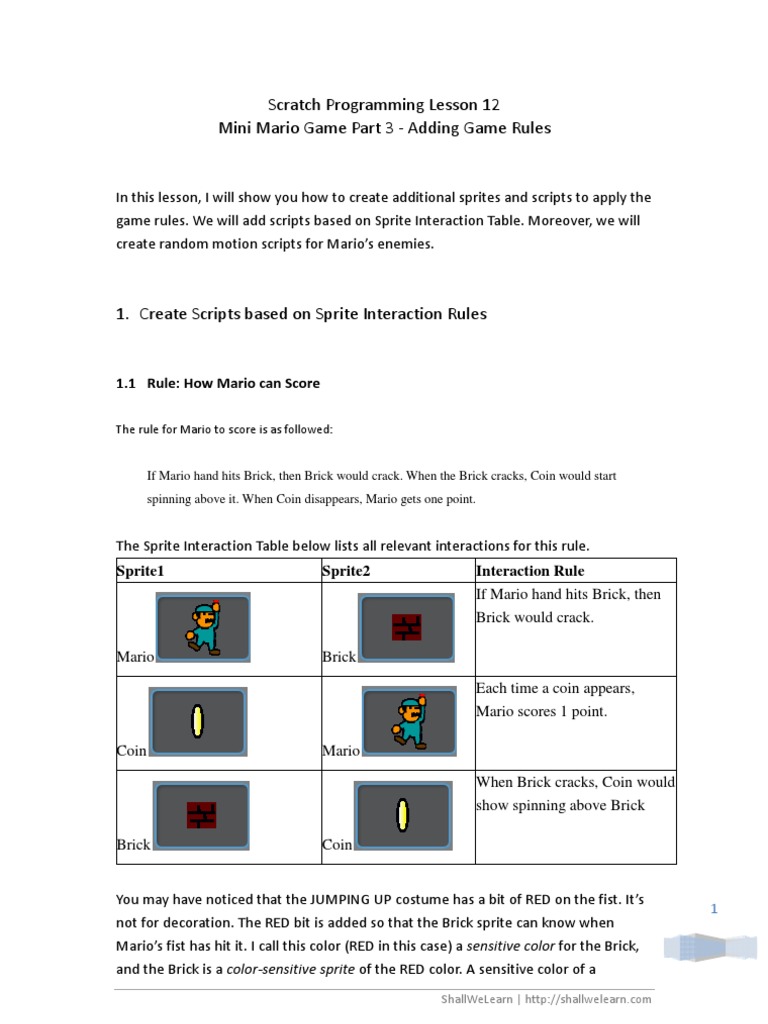Mario Game Rules and Sprite Scripts | PDF | Home & Garden