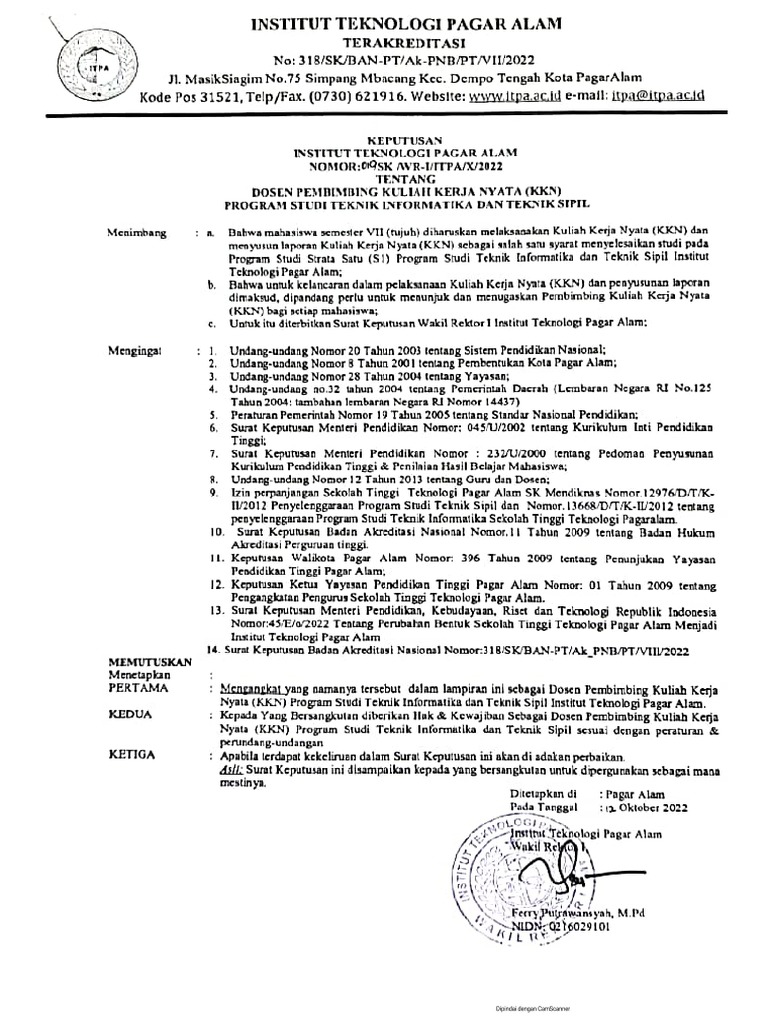SK Pembimbing KKN 2022 | PDF