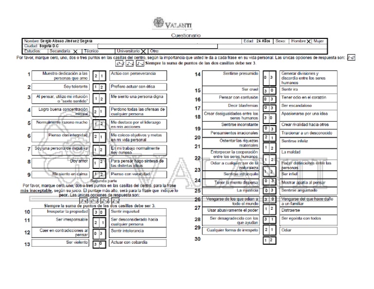 TEST DE PERSONALIDAD - Resuelto | PDF