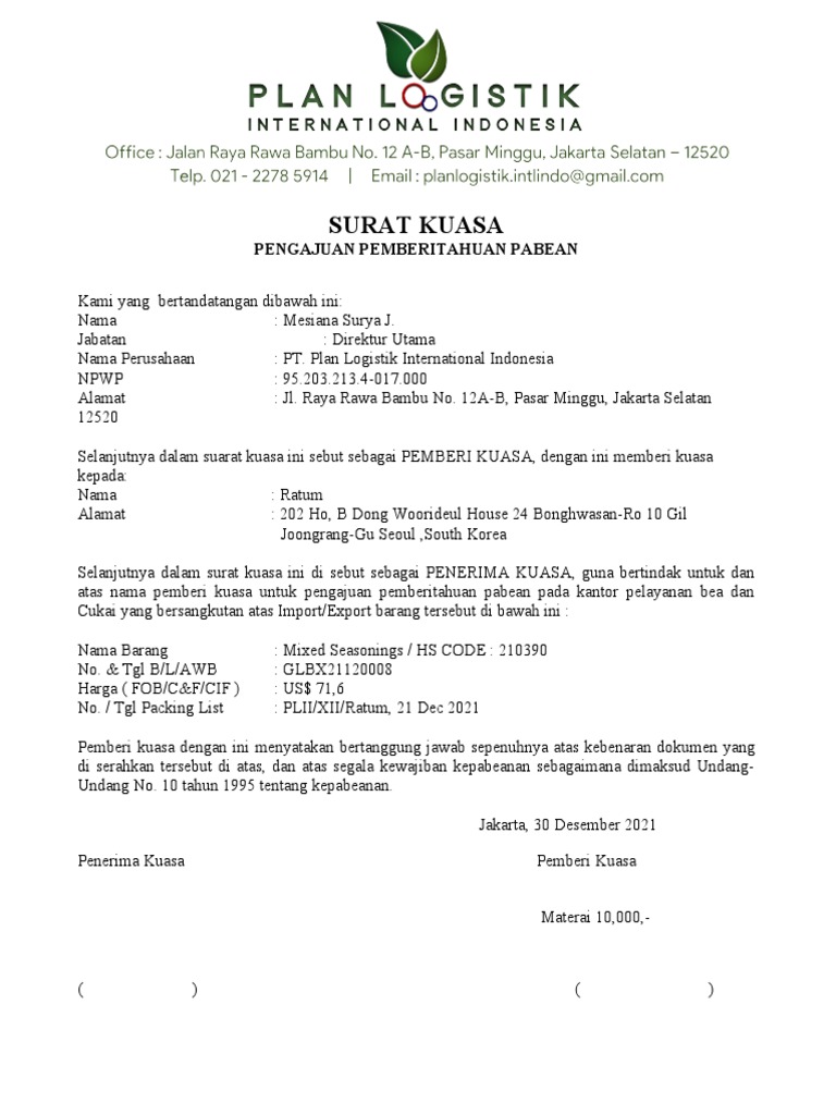 Surat Kuasa (Pib) Ratum | PDF