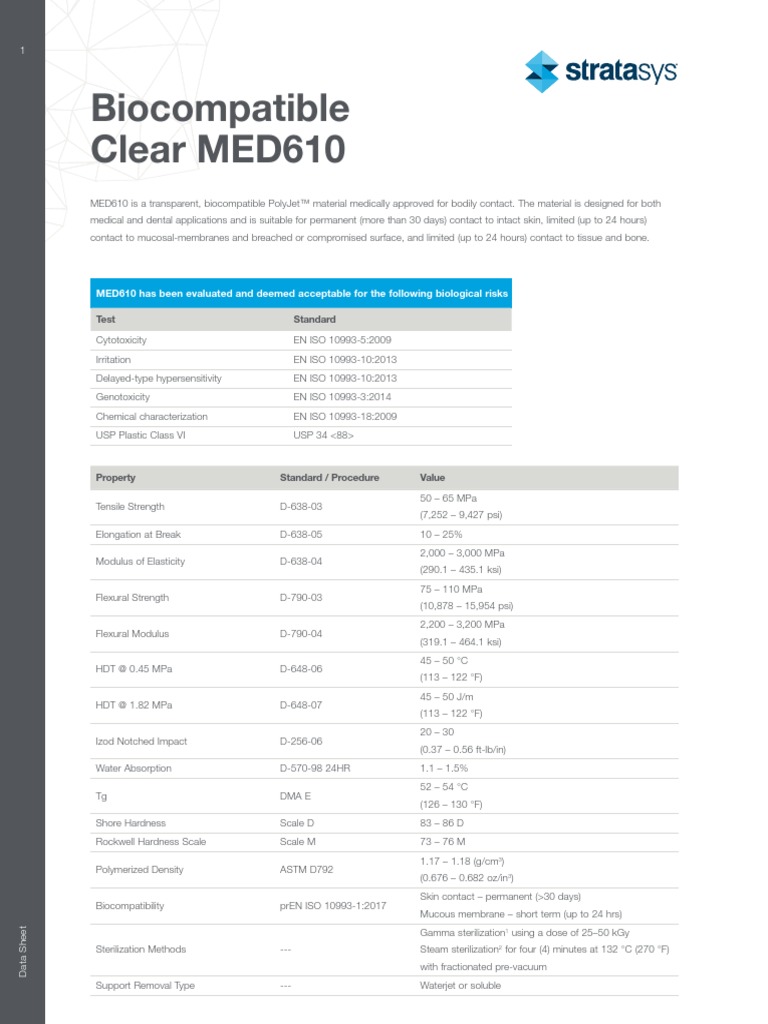 MED610 Biocompatible Clear - EN Data Sheet PolyJet Material | PDF ...
