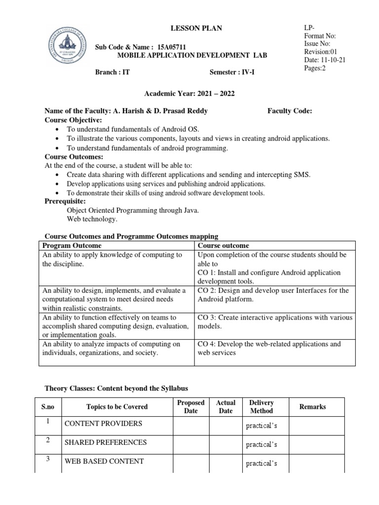 MAD - Lab Lesson Plan | PDF | Android (Operating System) | Computing MAD - Lab Lesson Plan | PDF | Android (Operating System) | Computing