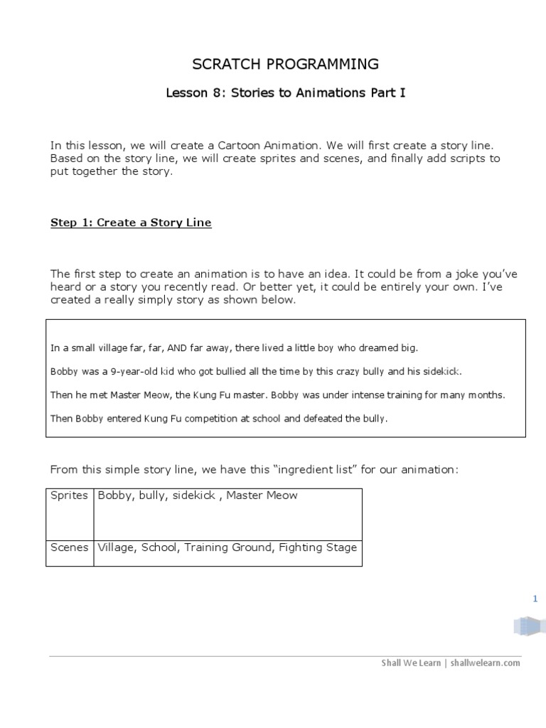 Scratch Lesson 8 From Stories To Animations Part I | PDF | Scratch ...