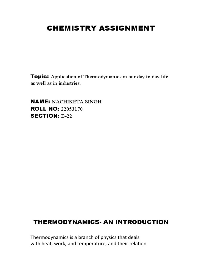 Chemistry Assignment 1 Pdf Thermodynamics Heat