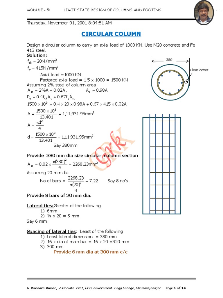 Design of a Circular Reinforced Concrete Column with Helical Reinforcement to Resist an Axial ...