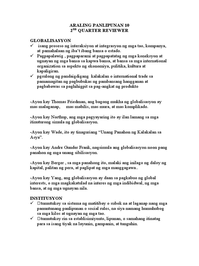 Ap 10 Reviewer 2 | PDF