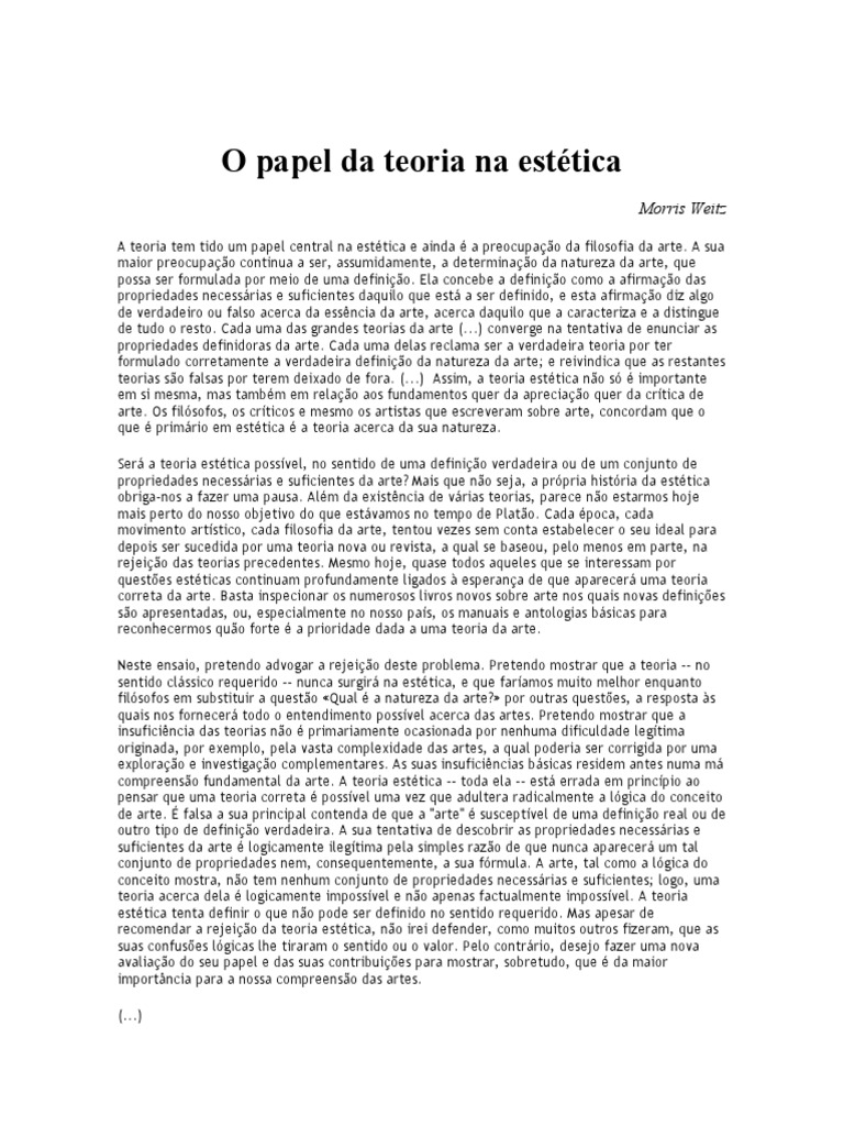 O Papel Da Teoria Na Estética Resumido | PDF | Estética | Teoria