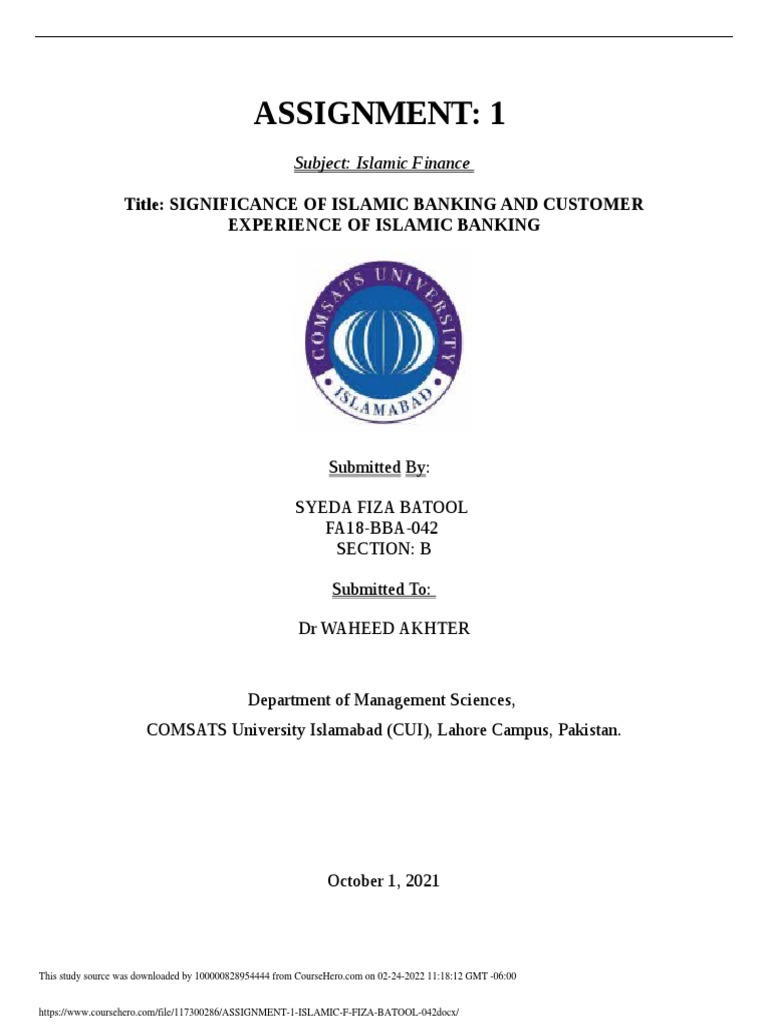 Assignment 1 Islamic F Fiza Batool 042 | PDF | Islamic Banking And Finance | Banks