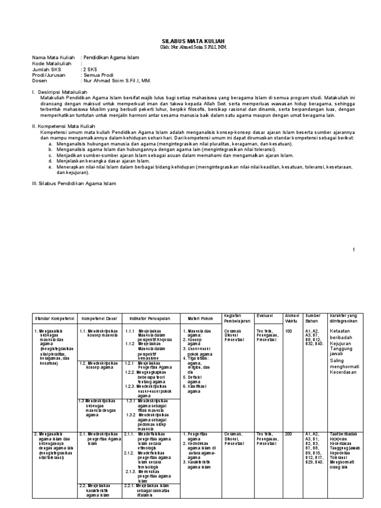 Silabus Pendidikan Agama Islam | PDF