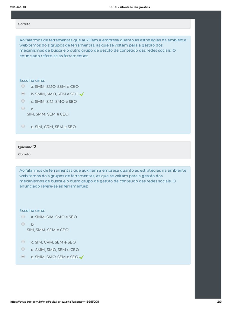 U3S3 - Atividade Diagnóstica | PDF | Gestão de relacionamento com o cliente | SEO