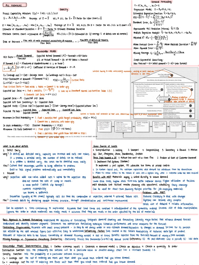 Cheat Sheet OM Finals PDF | PDF | Forecasting | Standard Deviation