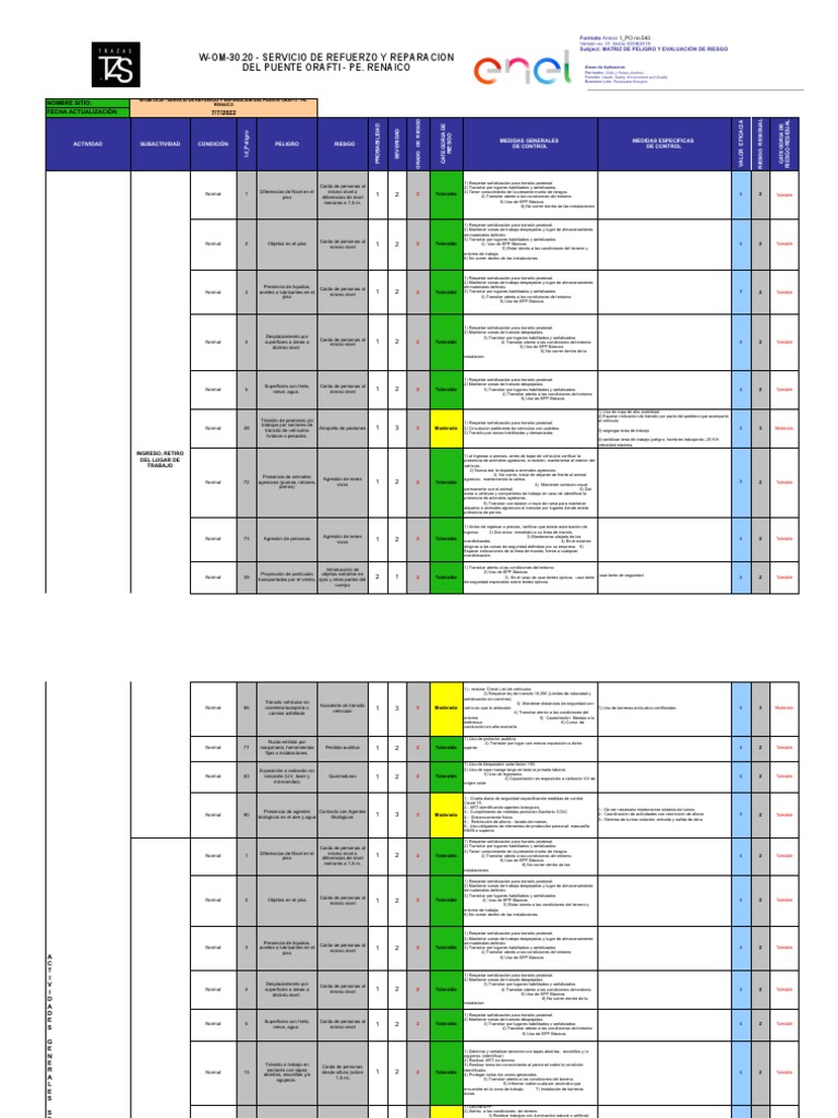 Matriz de Identificacion de Peligro y Evaluacion de Riesgos | PDF ...