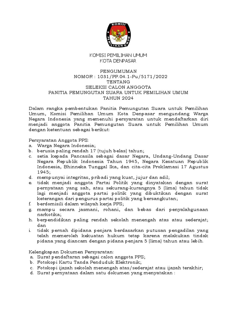 Seleksi Calon Anggota Panitia Pemungutan Suara Untuk Pemilihan Umum ...
