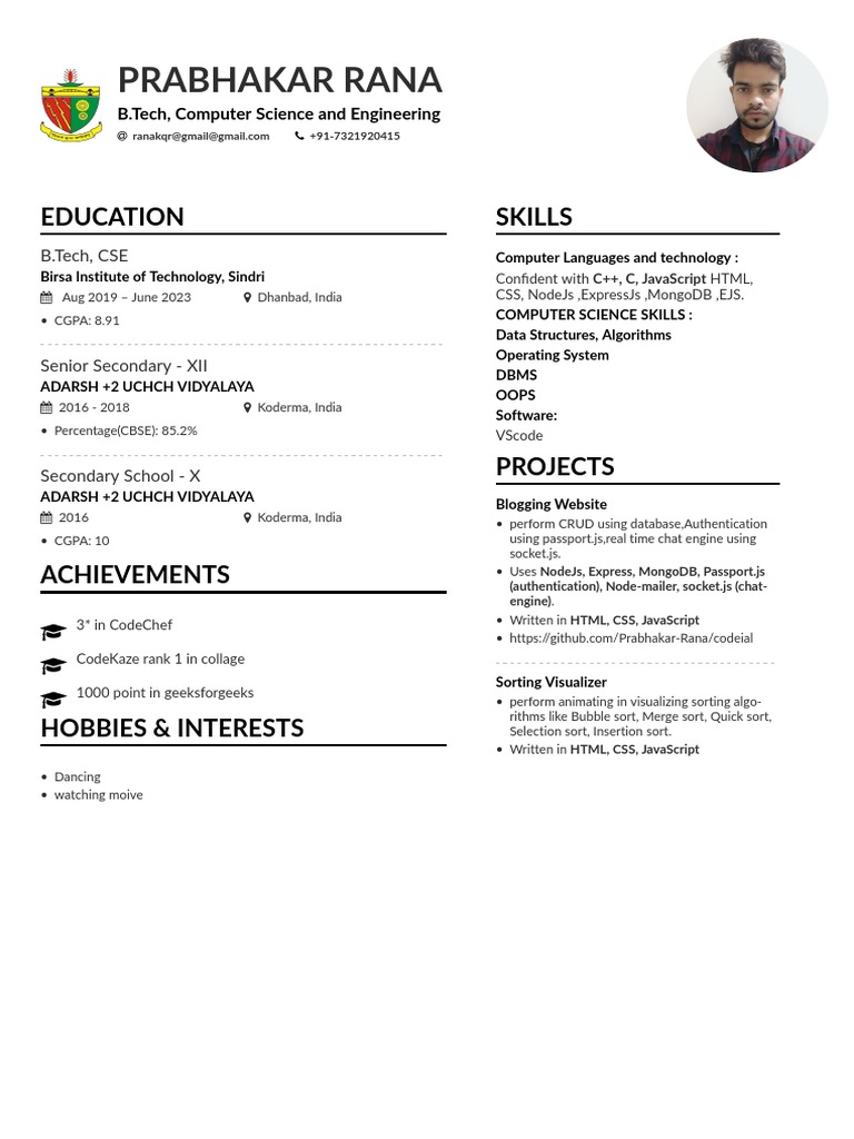 Resume Prabhakar Rana | PDF | Computer Science | Computer Data