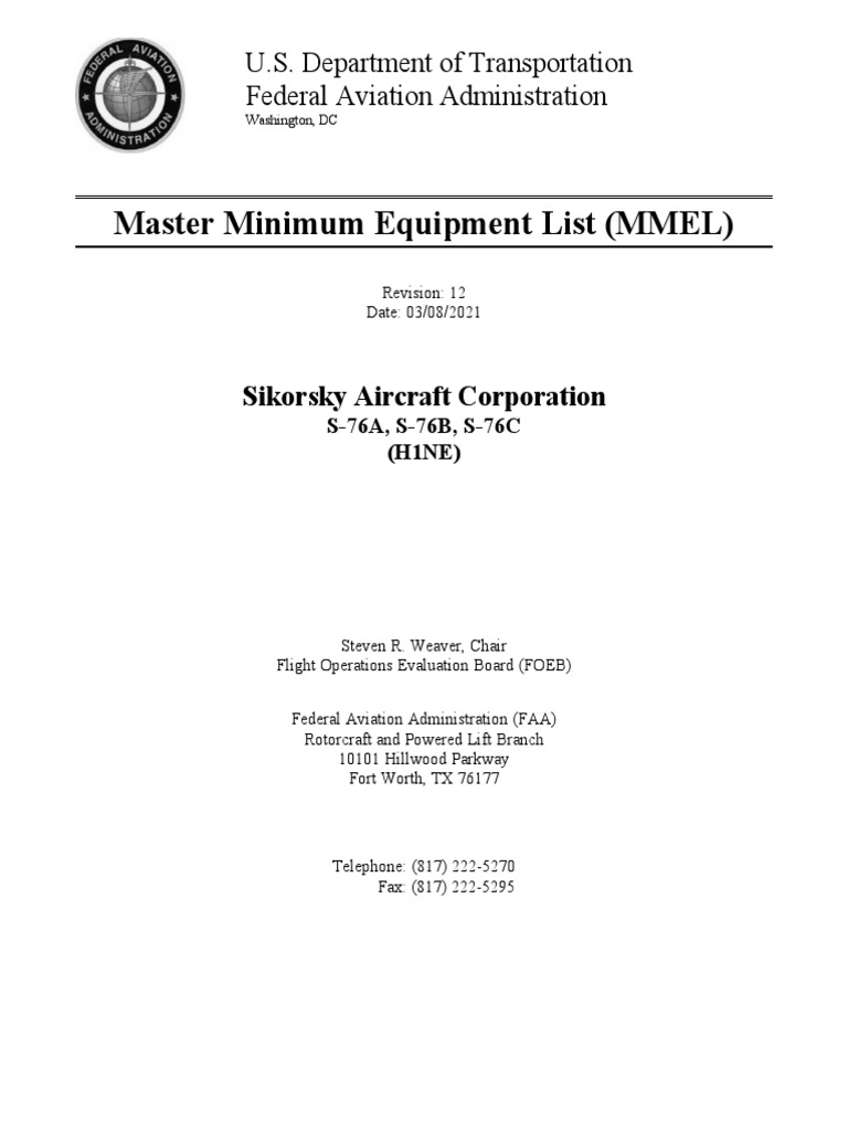 Master Minimum Equipment List (MMEL) : U.S. Department of ...