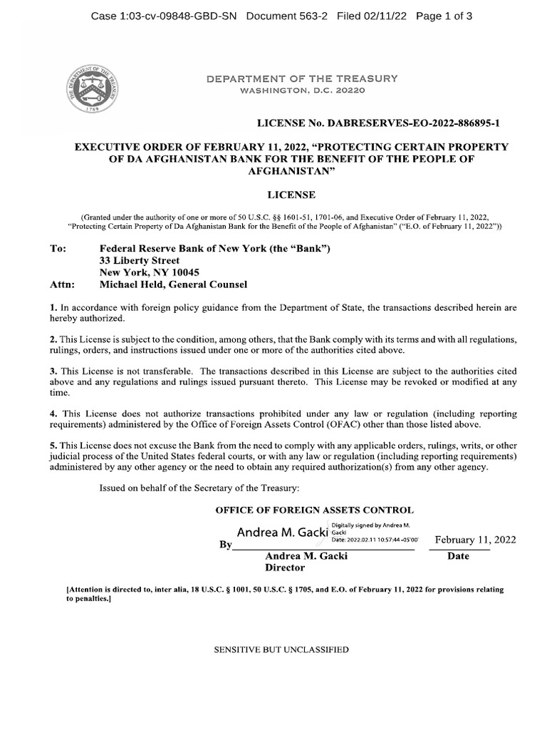 OFAC License DABRESERVES-EO-2022-886895-1 | PDF