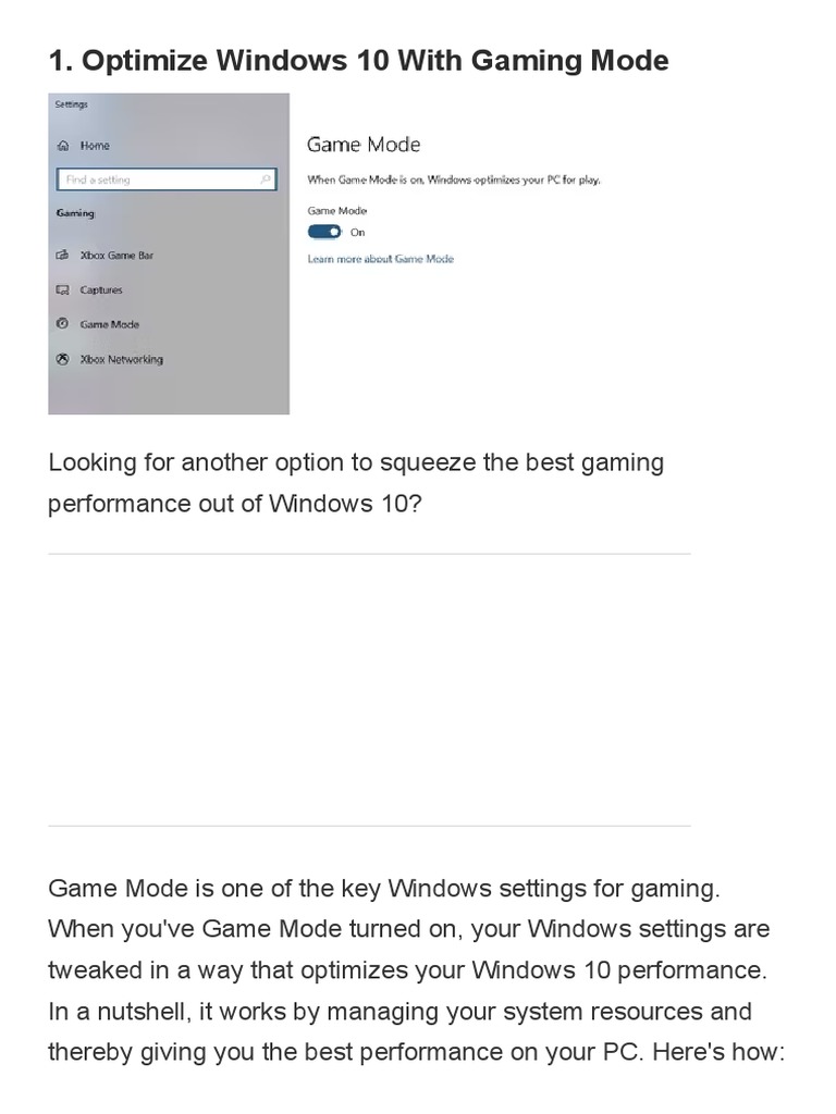 How to Optimize Windows 10 for Gaming and Performance | PDF | Windows ...