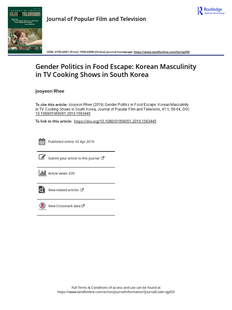 Gender Politics in Food Escape Korean Masculinity in TV Cooking Shows ...