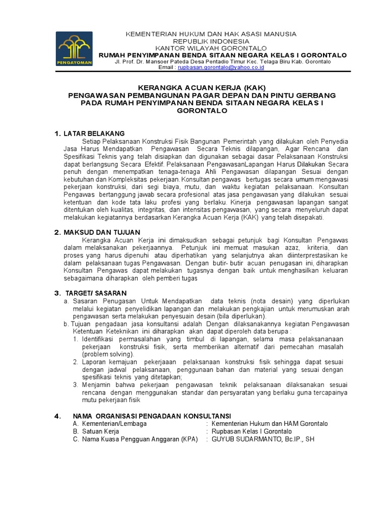 Kak Pengawasan Pembangunan Pagar Dan Pintu Gerbang | PDF