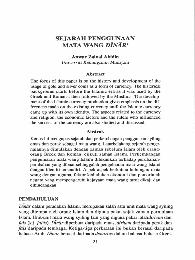Sejarah Penggunaan Mata Wang Dinar | PDF