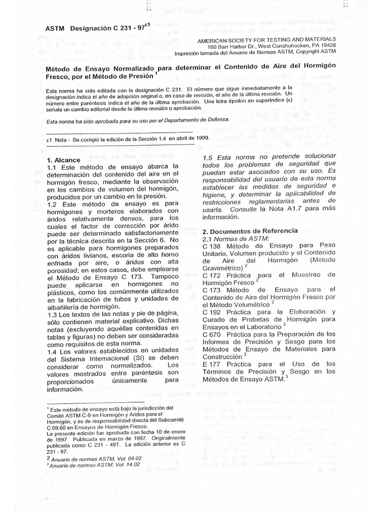 ASTM C 231, Contenido de Aire, Método de Presión | PDF