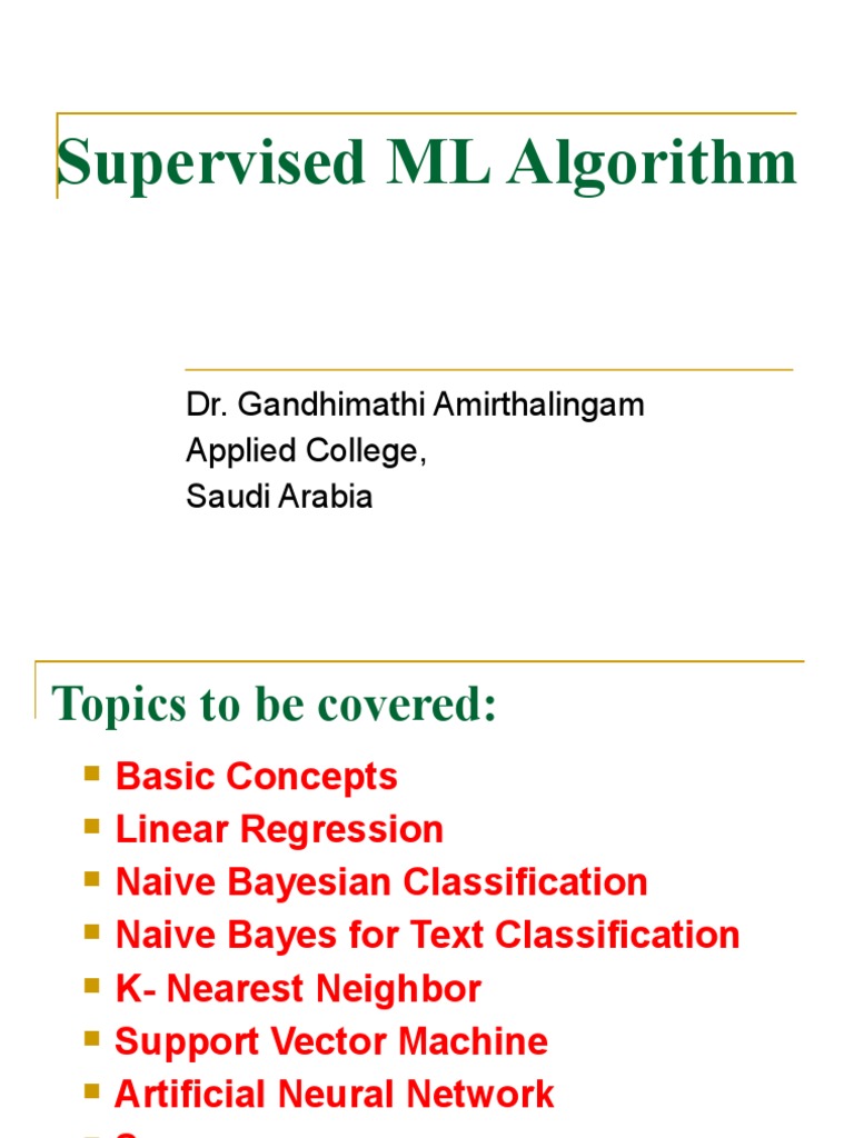 Supervised Machine Learning Algorithm Pdf Linear Regression